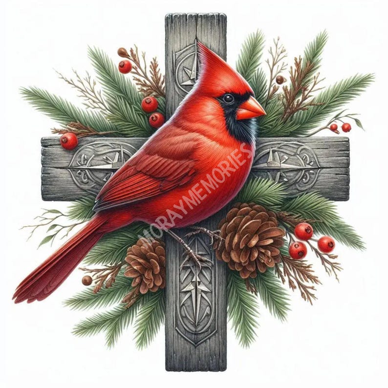10 Winter Cardinal Jpegs – Rustic Cross Red Bird Clipart With Pinecones ...