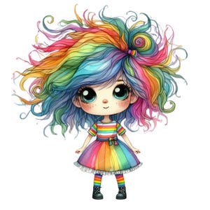 Quirky Cute Rainbow Girl Clipart, Watercolor Clipart, High Quality Pngs ...