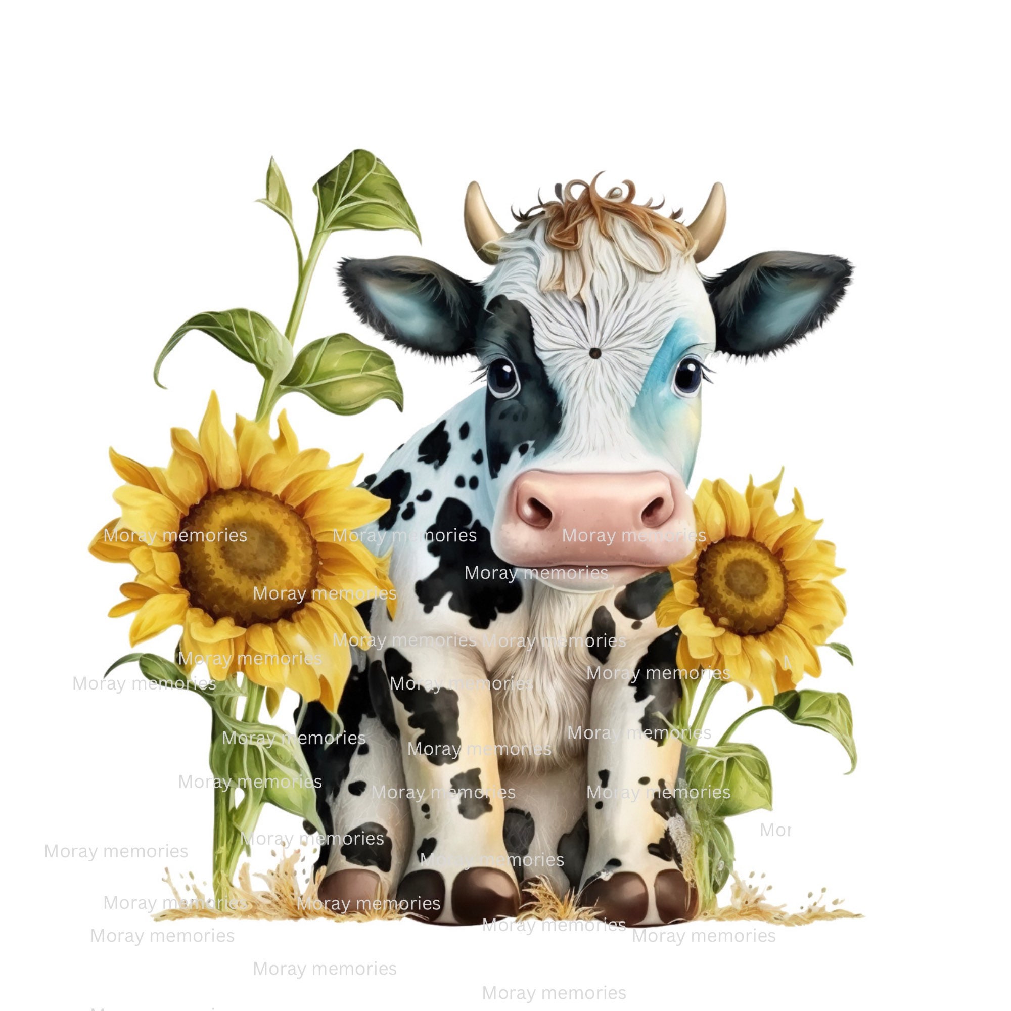 Cute Cow and Sunflower Watercolor Cow Clipart Sunflower - Etsy