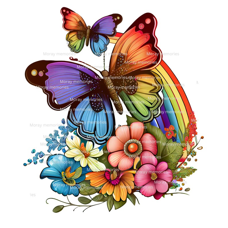 Rainbow Butterfly and Flowers Clipart Butterfly Clipart - Etsy