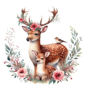 Watercolor Deer Clipart, Nursery Decor, Deer PNG, Watercolor Animals ...