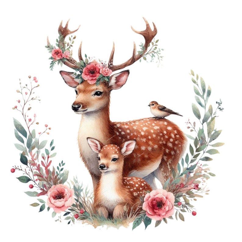 Watercolor Deer Clipart, Nursery Decor, Deer PNG, Watercolor Animals ...