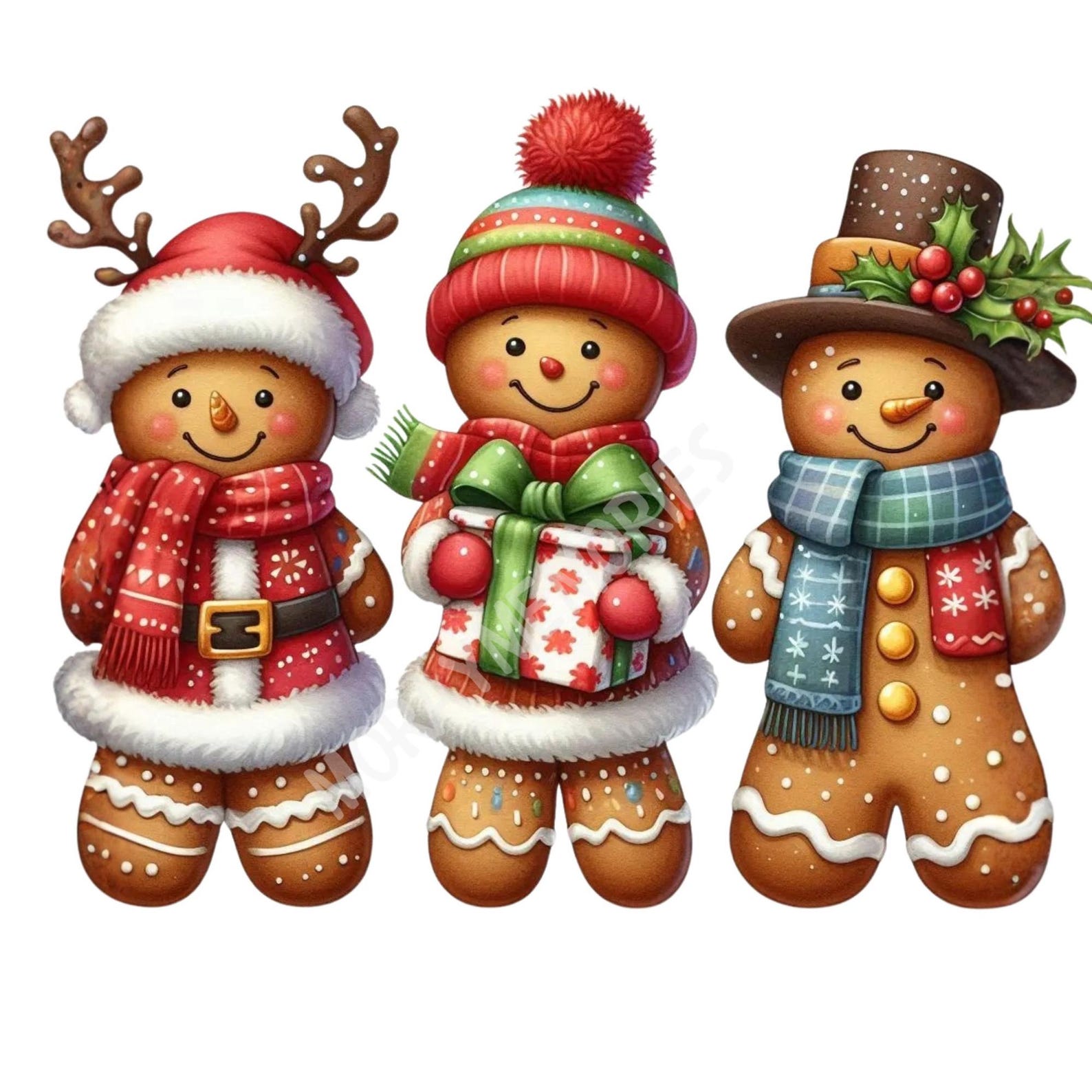 10 Whimsical Gingerbread Men Clip Art | Watercolor Christmas Jpgs ...