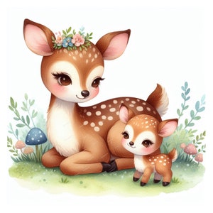 Watercolor Deer Clipart, Nursery Decor, Deer JPG, Watercolor Animals ...