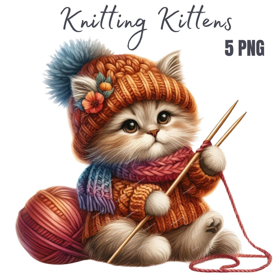 Cute Knitting Kittens, Cat Clipart,high Quality Pngs, Fall Clipart ...