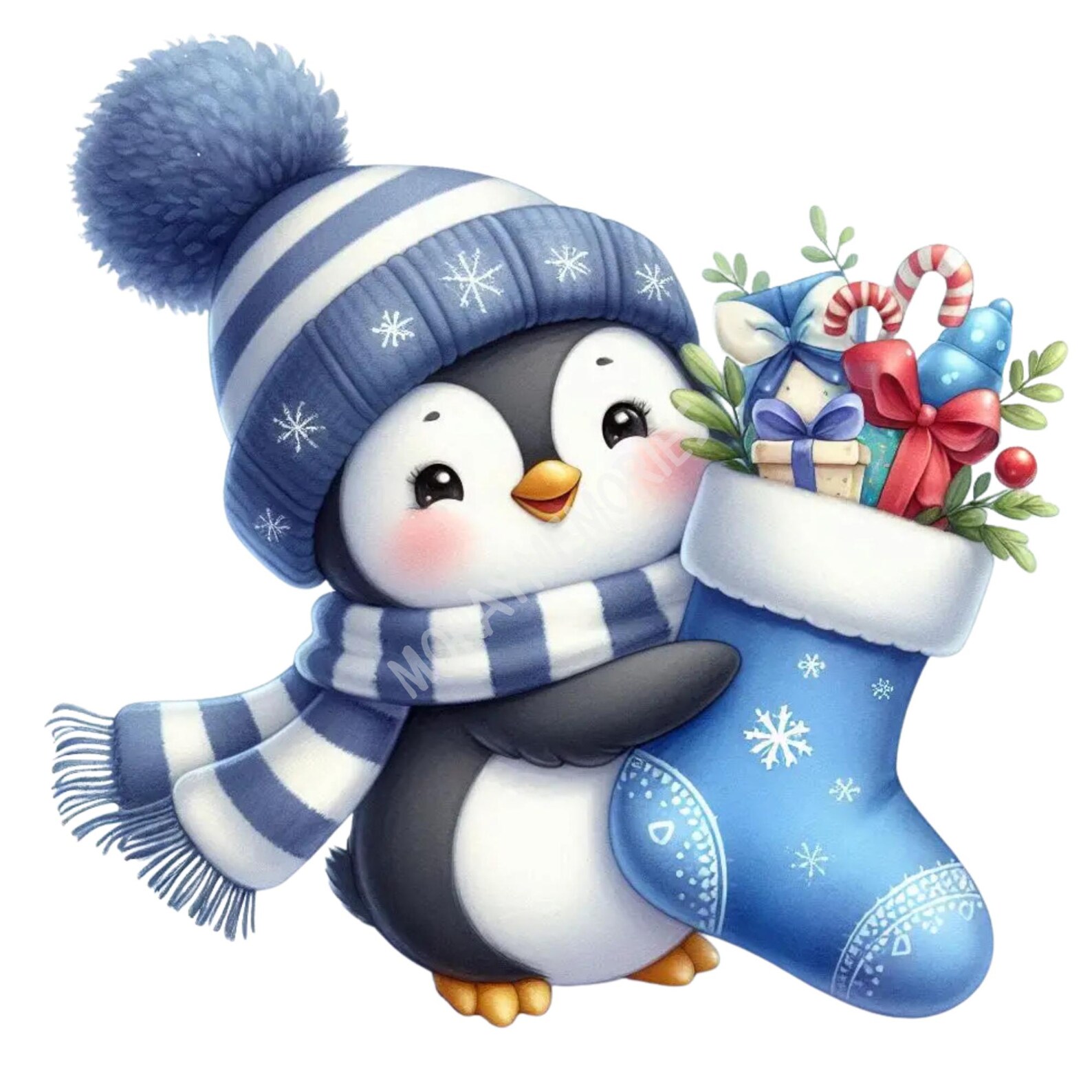 Christmas Penguins Clip Art Set – 10 High-resolution Watercolor Pngs ...