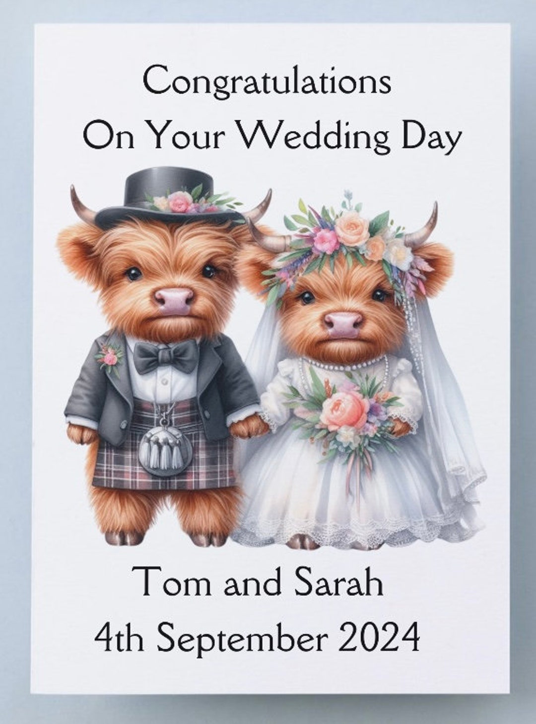 Personalised Wedding Card PNG, Cute Wedding Card, Highland Cow Bride ...