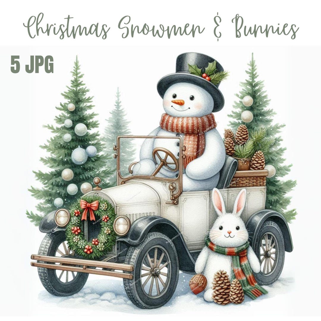 Christmas Snowman & Bunnies Clipart, High Quality Jpgs,memory Book ...