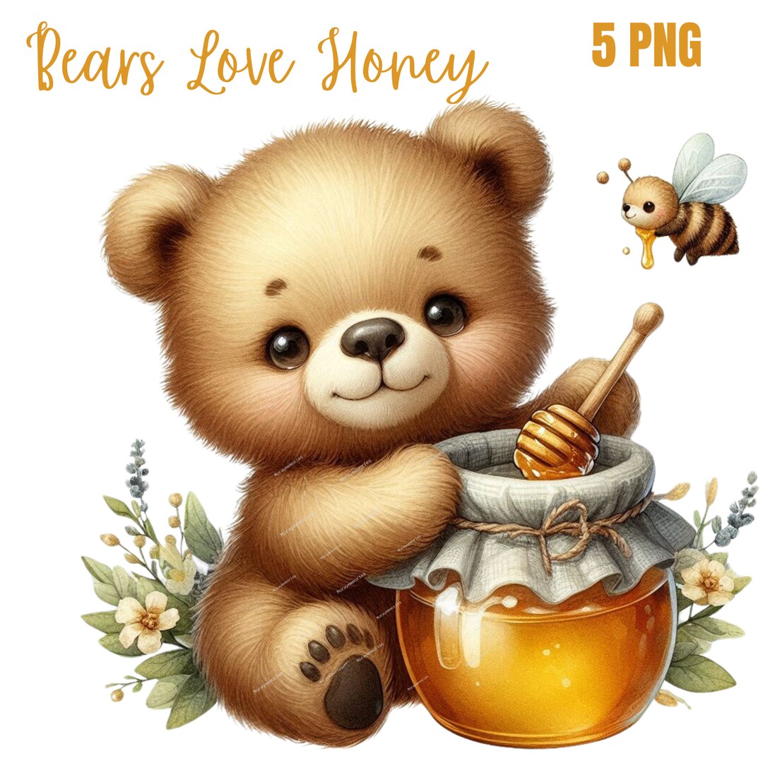 Cute Baby Bears Love Honey Clipart, High Quality Pngs, Nursery Art ...