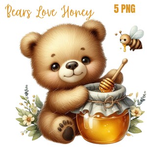 Cute Baby Bears Love Honey Clipart, High Quality Pngs, Nursery Art ...