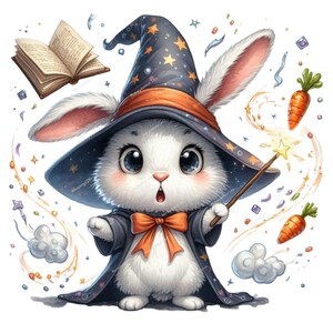 Starry Cloaked Bunny With Magic Wand – Whimsical Fantasy Animal Clipart ...