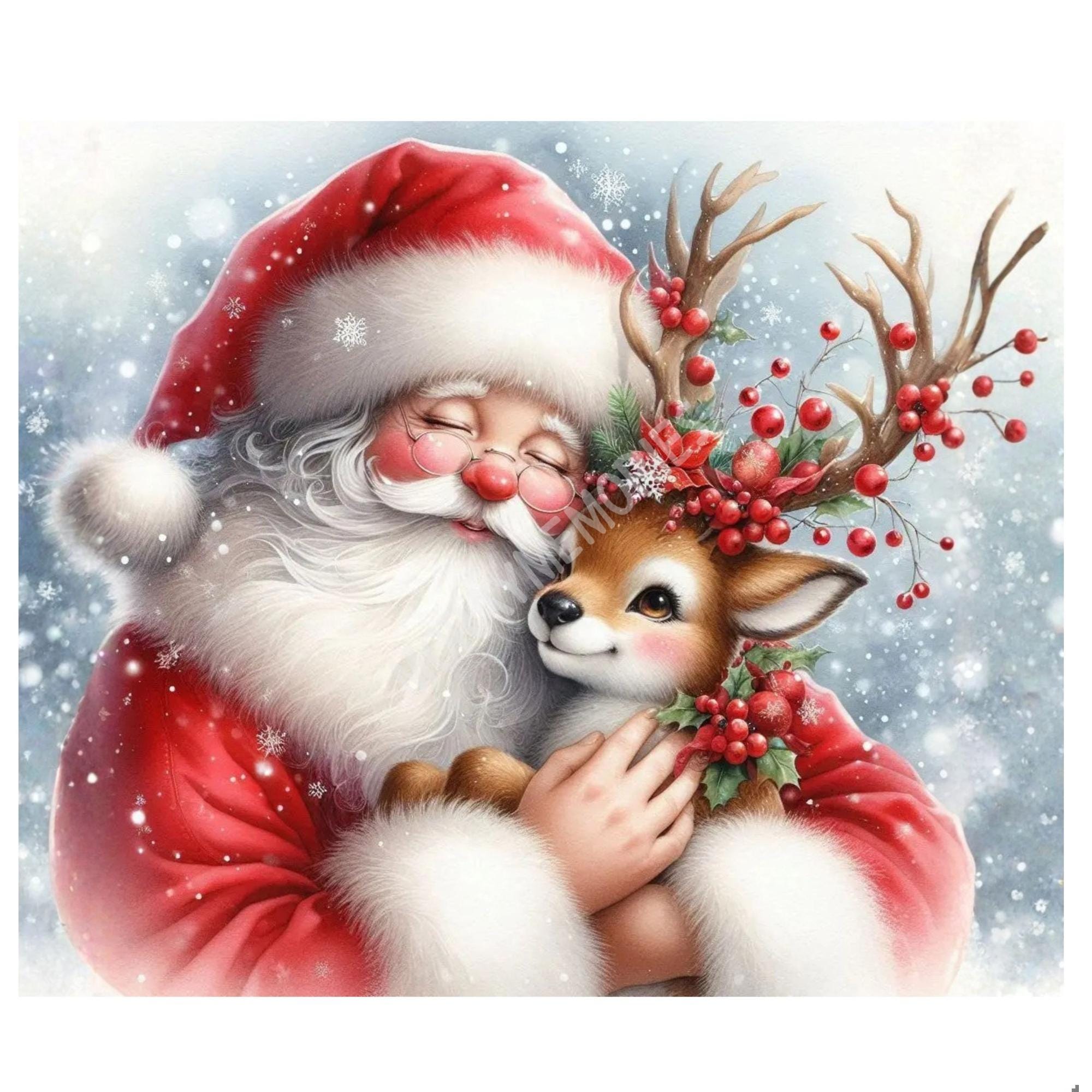 Christmas Santa & Reindeer Clip Art | Watercolor Clipart 10 Jpgs ...