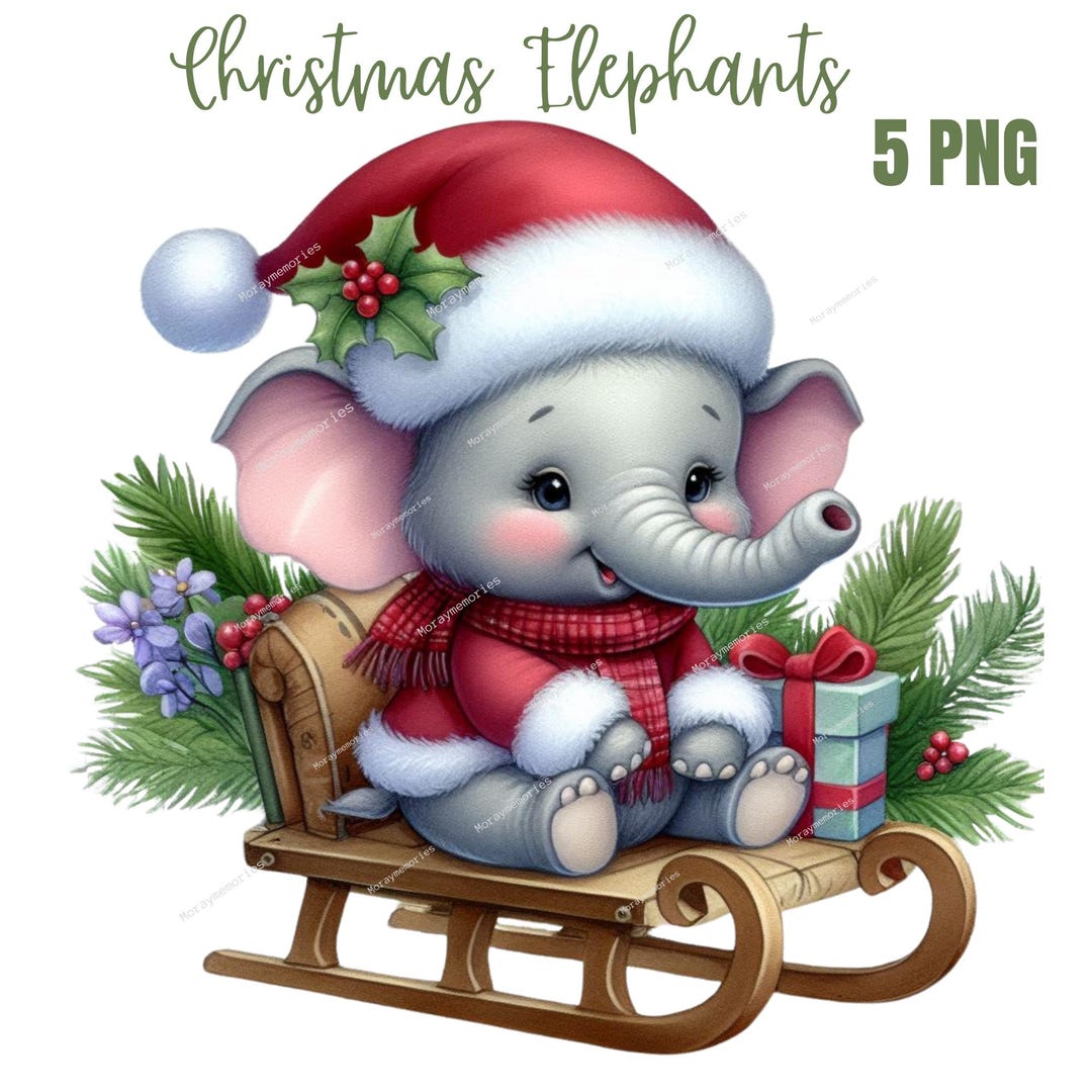 Cute Christmas Elephant Clipart, High Quality Pngs, Memory Book, Junk ...