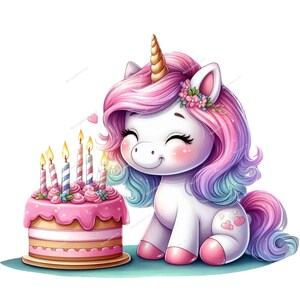 Rainbow Unicorn Birthday Clipart Bundle, Girls Birthday PNG Images ...