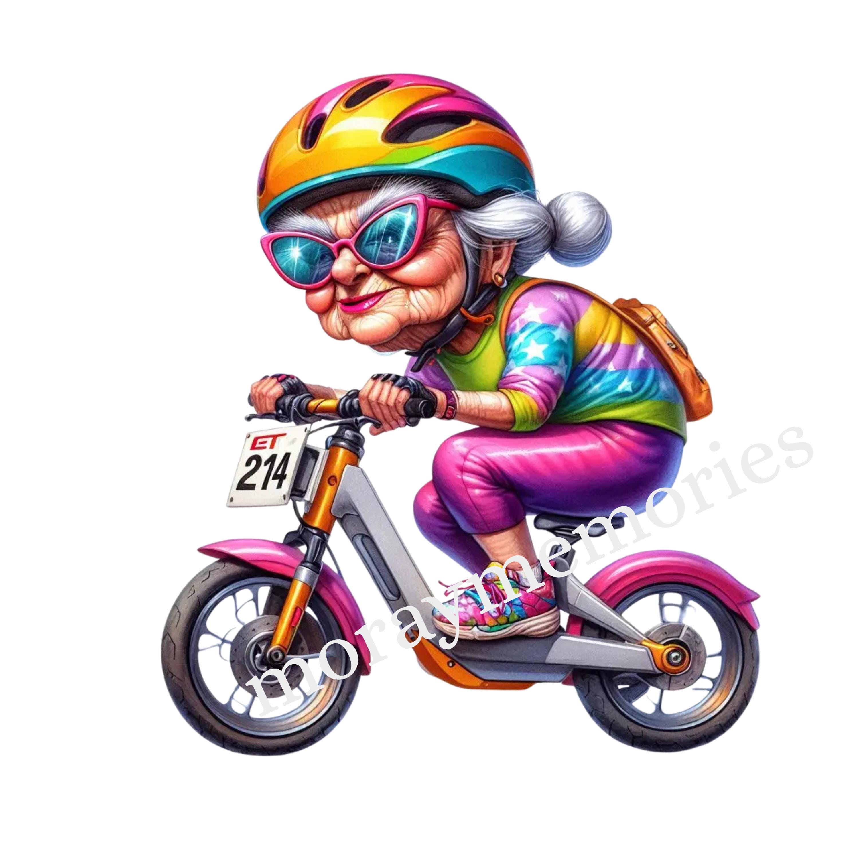 Funny Senior Lady Cyclists PNG Clipart Bundle – 10 Sassy Grandma Bikers ...