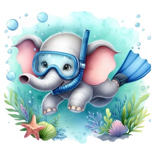 Cute Swimming Animals Clipart, Animal PNG, Vibrant Vacation Beach Vibes ...