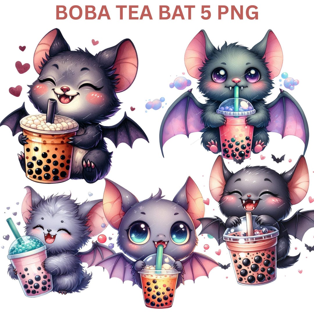 Vampire Bat Boba Tea PNG, Cute Kawaii Halloween Bat Clipart, Bubble Tea ...