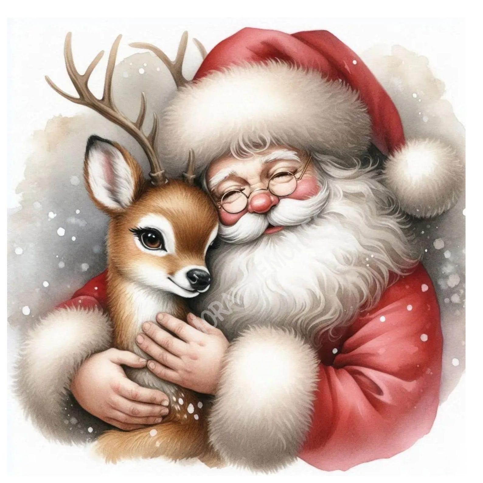 Christmas Santa & Reindeer Clip Art | Watercolor Clipart 10 Jpgs ...