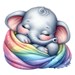 Elephant PNG Clipart Bundle, Rainbow Baby Elephant Sublimation Clipart ...