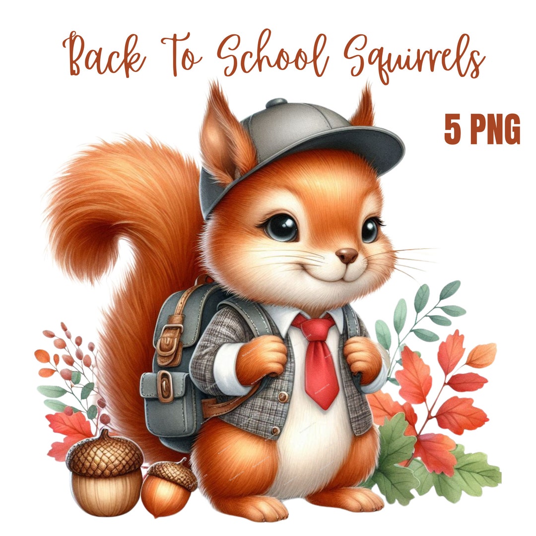 Cute Back to School Squirrel Clipart, High Quality Pngs, Nursery Art ...