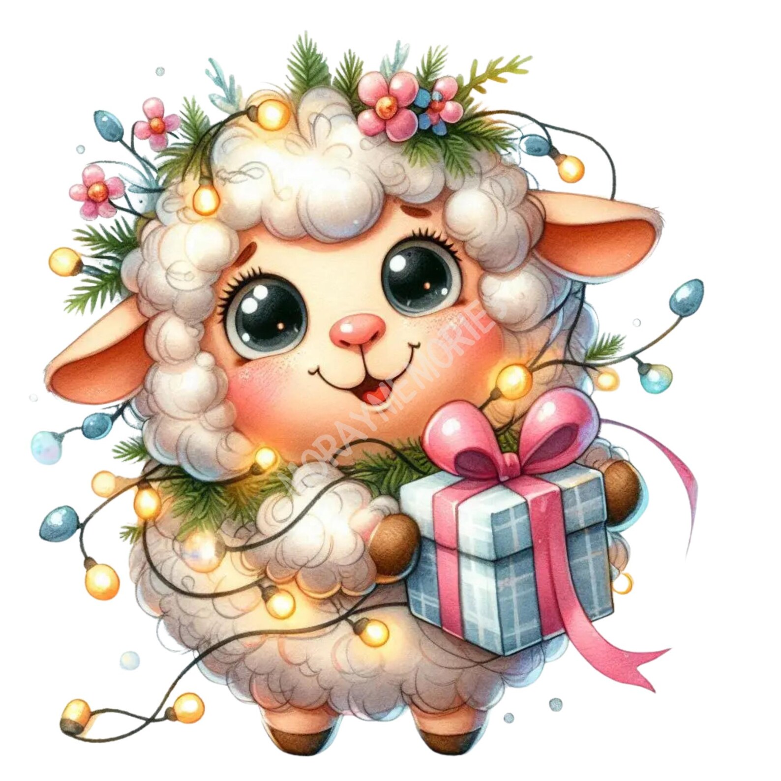 10 Cute Whimsical Christmas Sheep PNG | Watercolor & Ink Cartoon ...