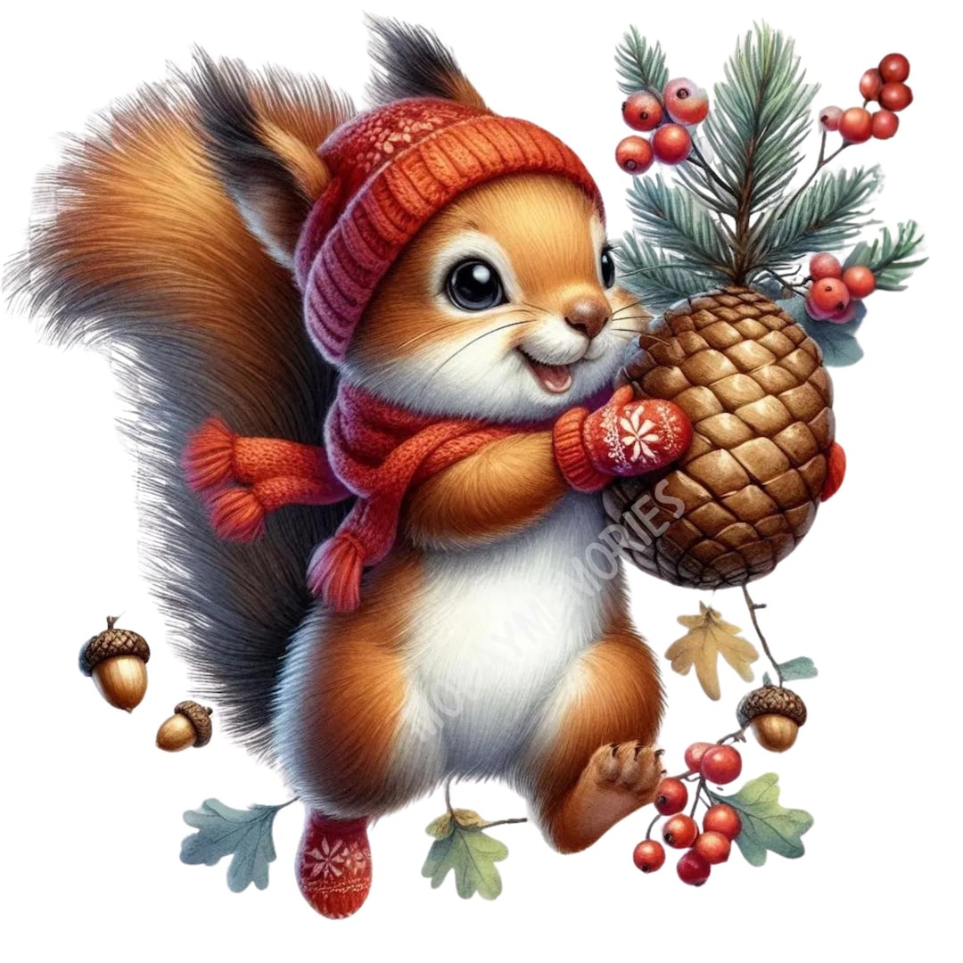 Cute Winter Squirrel Clipart | Woodland Animal PNG | Cozy Pinecone ...