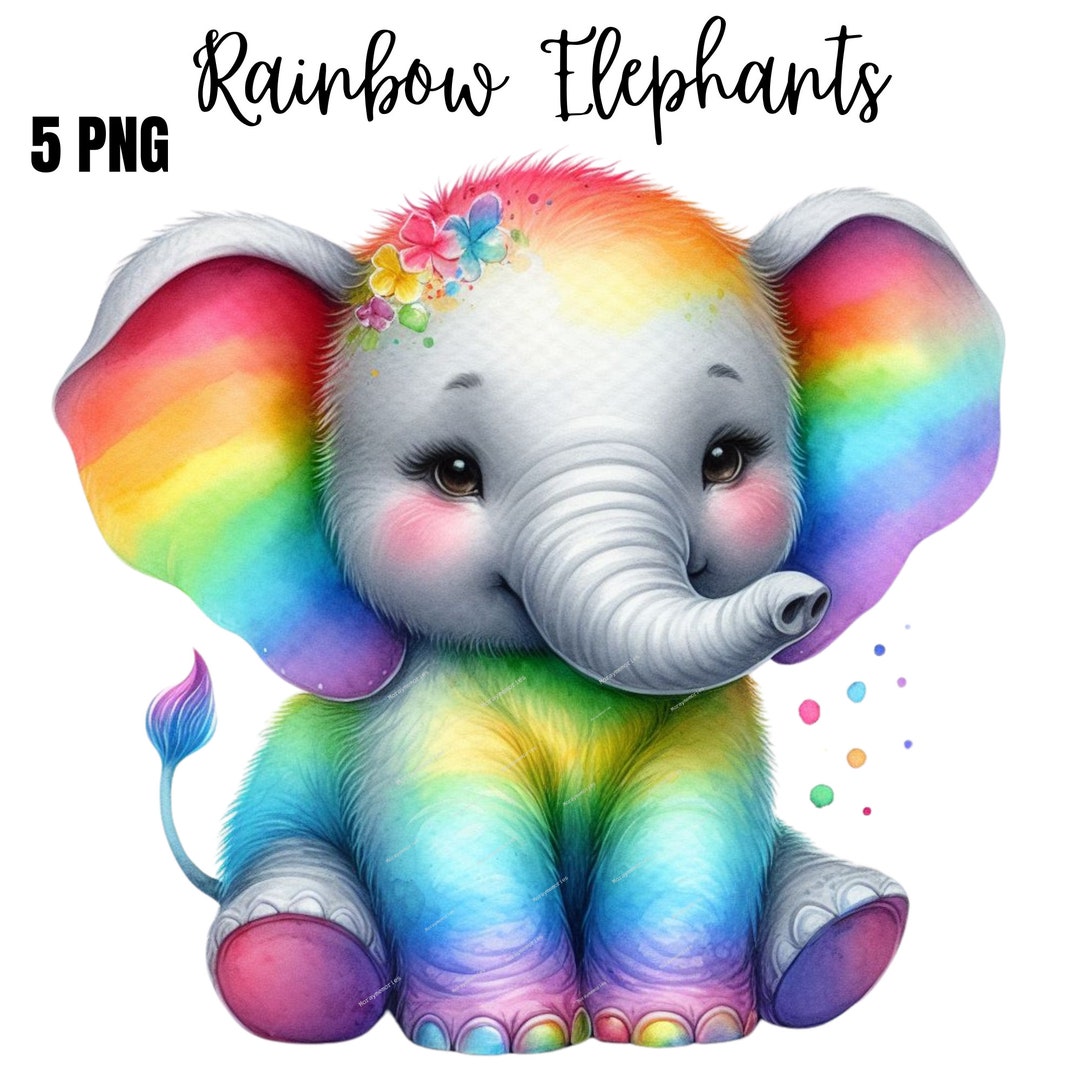 Elephant Clipart Bundle, Rainbow Baby Elephant Sublimation Clipart ...