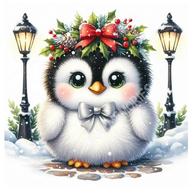 Christmas Penguins Clip Art Set – 10 High-resolution Watercolor Jpgs ...