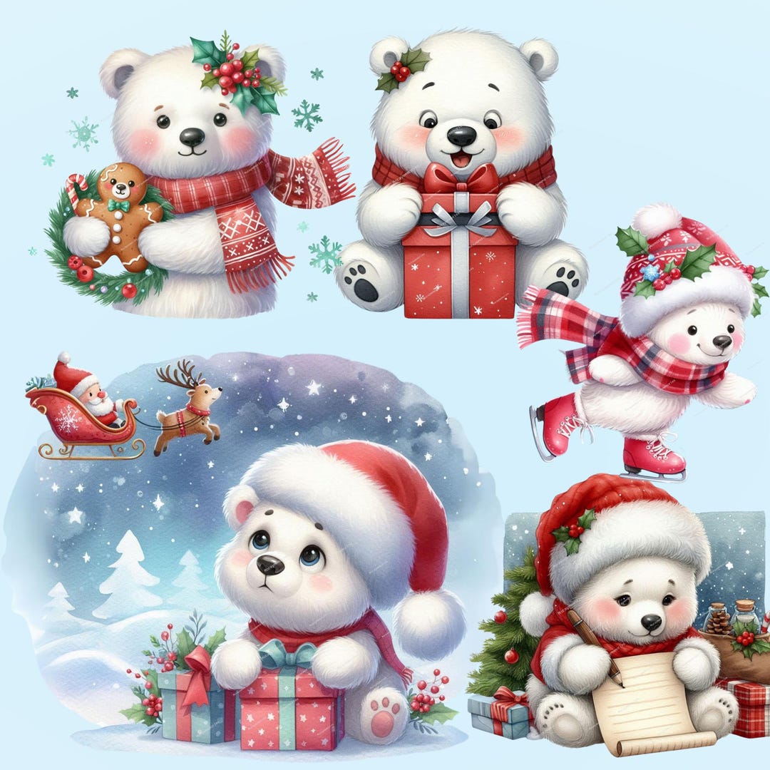 Cute Christmas Polar Bear Clipart, High Quality Pngs,memory Book,junk ...