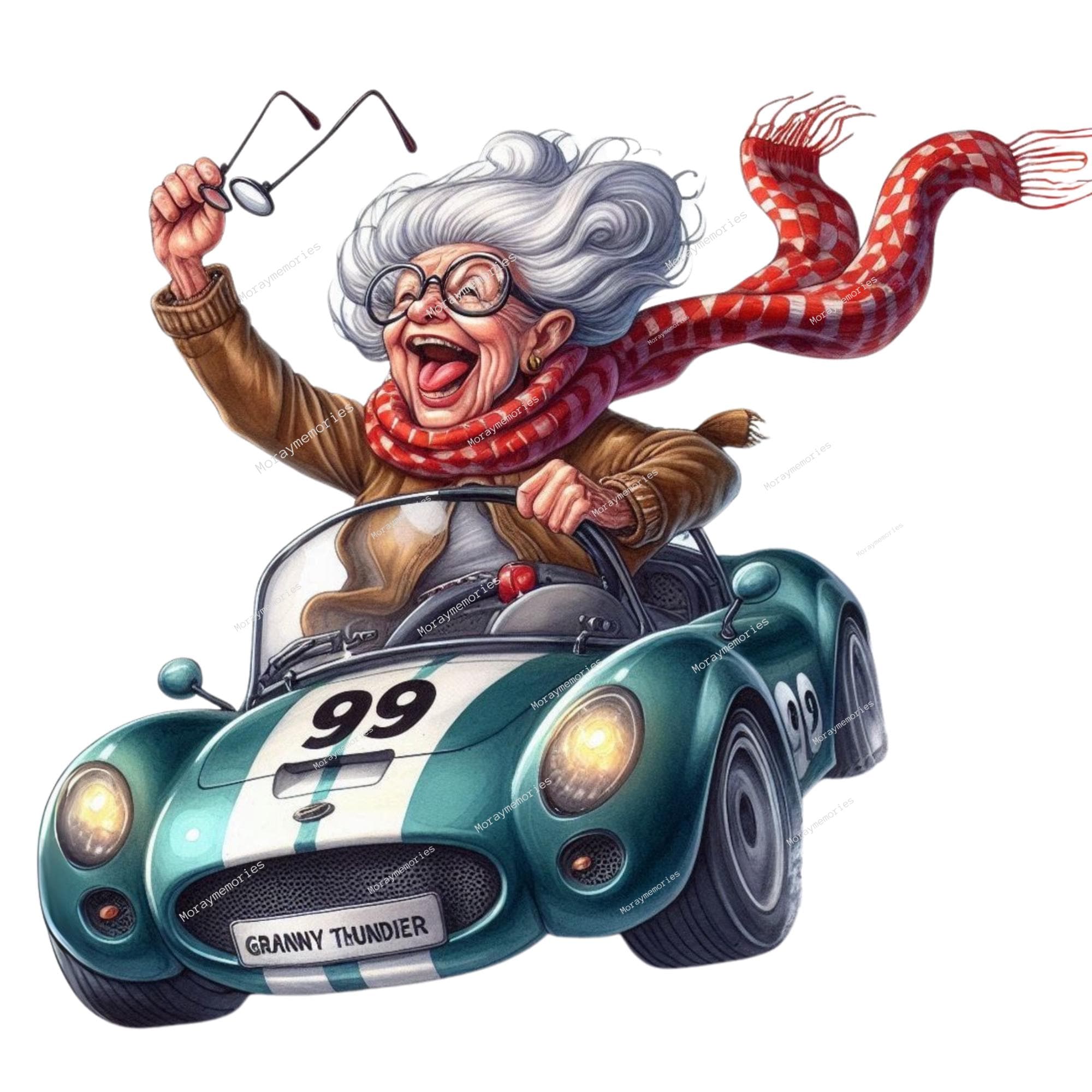 Crazy Granny Driving Car Clipart Set | Funny Grandma PNG | Sassy Old ...