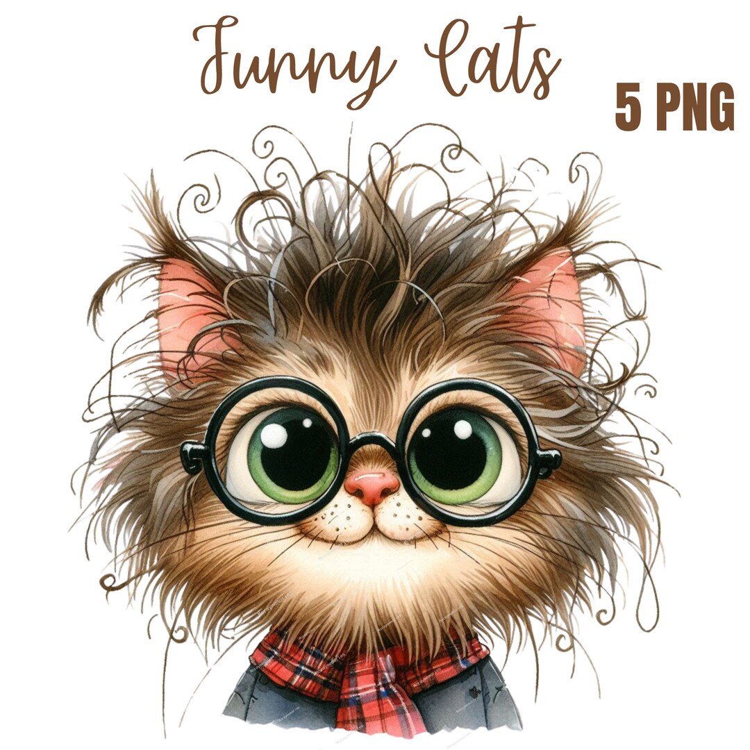 Funny Cat Clipart, Watercolor Clipart, High Quality Pngs, Quirky Cats ...