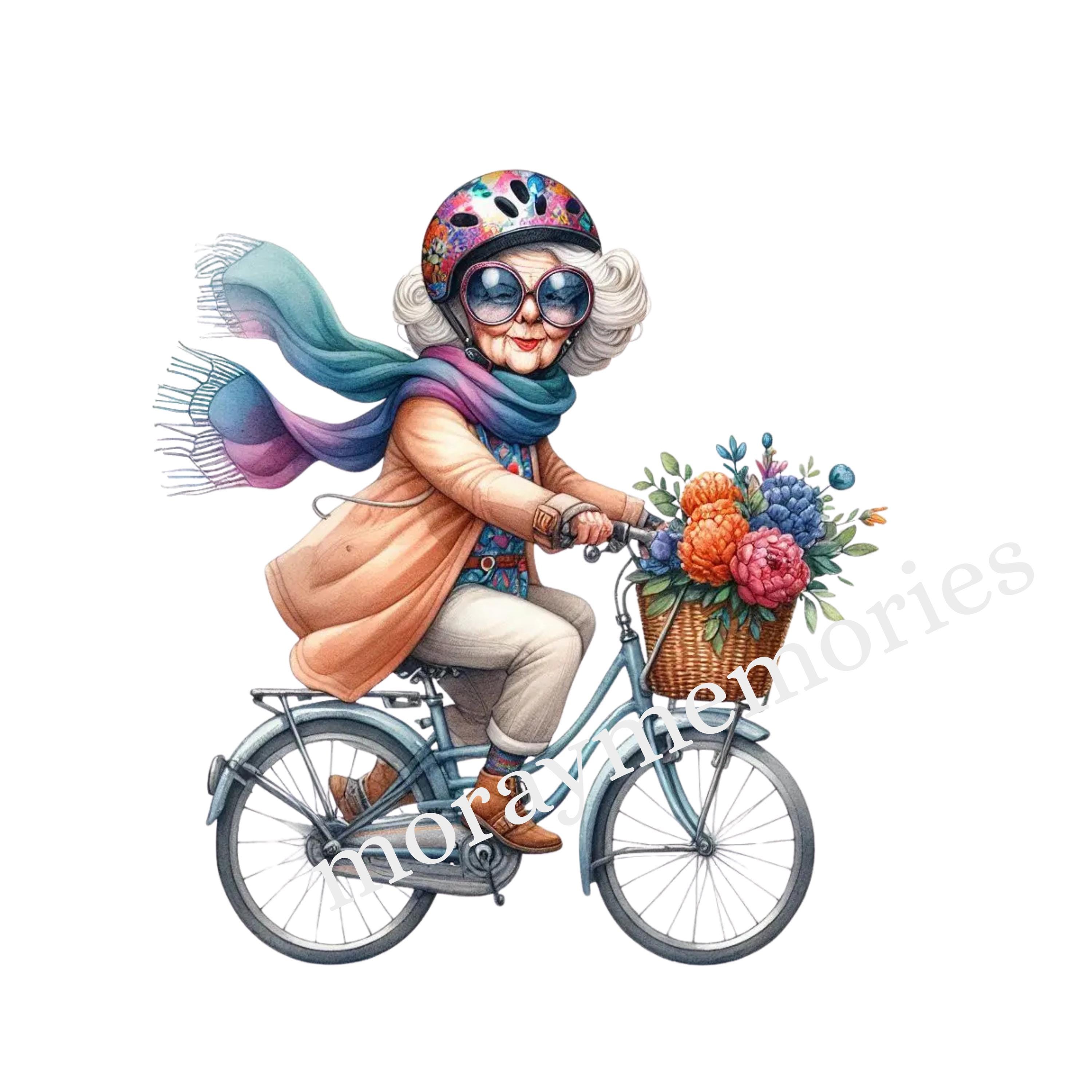 Funny Senior Lady Cyclists PNG Clipart Bundle – 10 Sassy Grandma Bikers ...