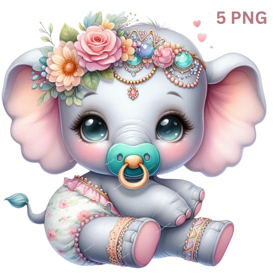 Cute Pastel Elephant Clipart, Pacifier Clipart, High Quality Pngs ...