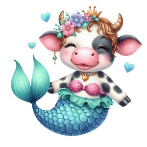 Mermaid Clipart, Cow Clipart, Rainbow Clip Art, PNG Watercolor, Cute ...