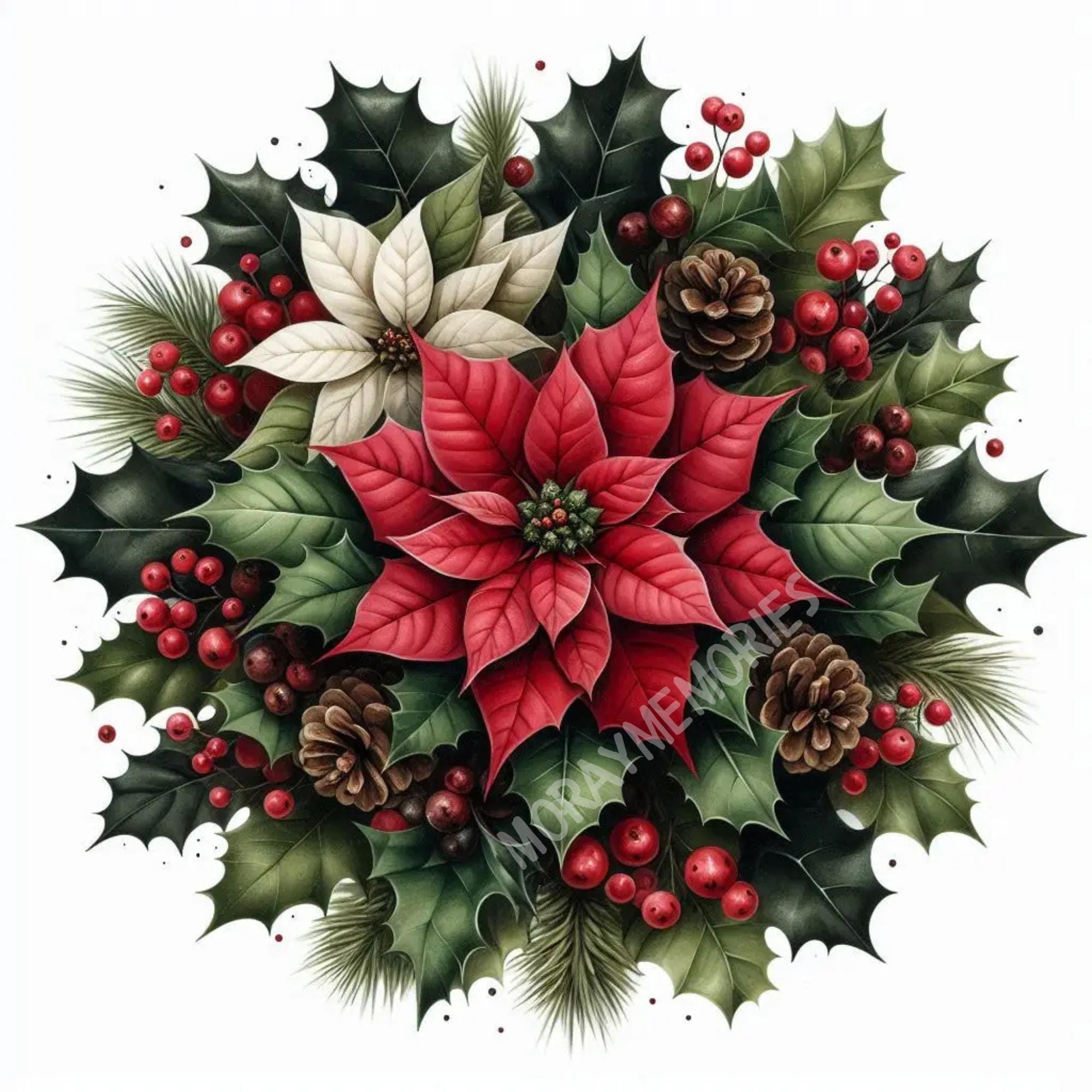 Poinsettia Clipart Bundle | Christmas Flower Watercolor Jpgs Holiday ...