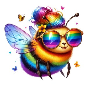 Rainbow Bee Clipart, Cute Bumblebee Clip Art PNG Messy Bun Rainbow ...
