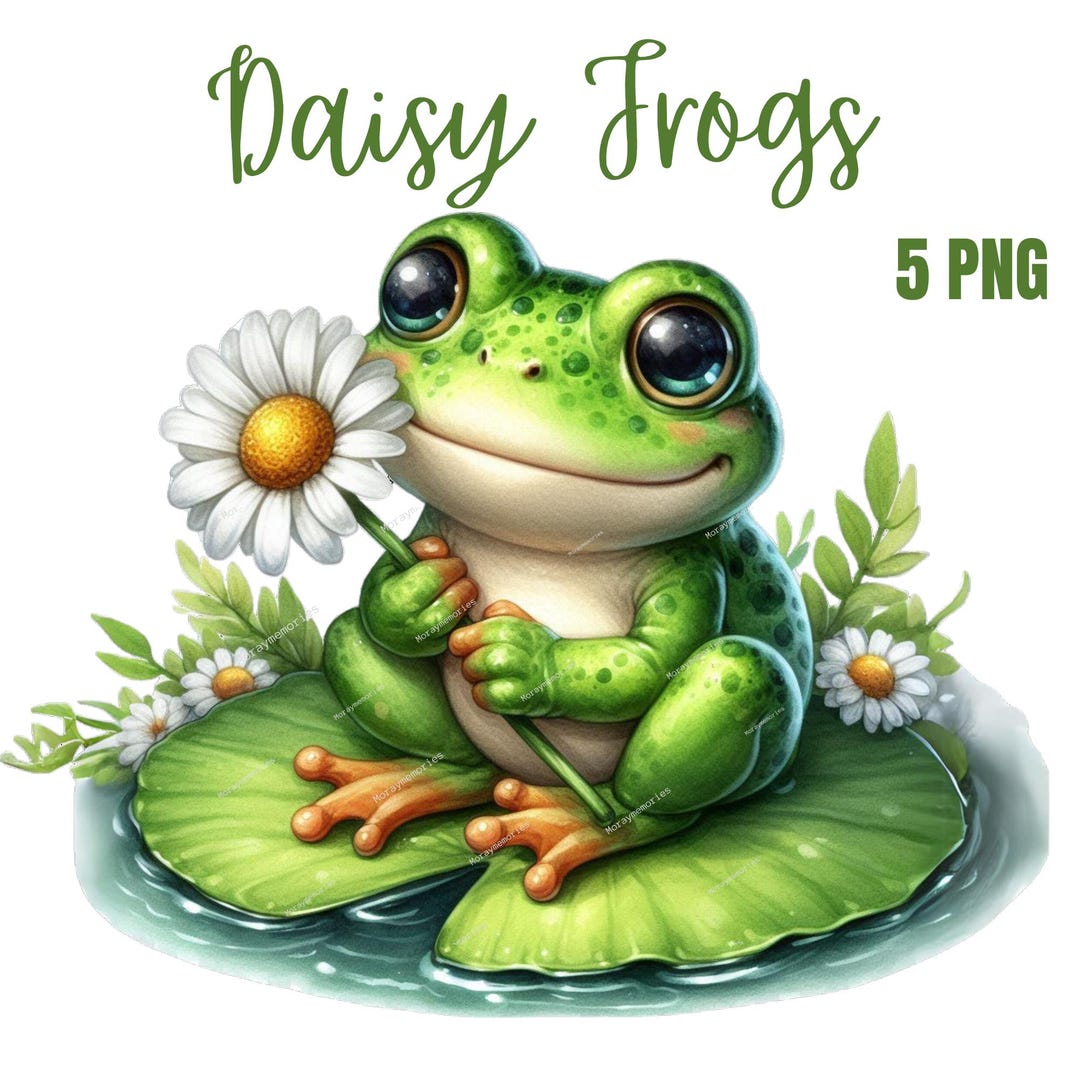 Cute Frog With Daisy Lilypad Clipart, High Quality Pngs, Nursery Art ...