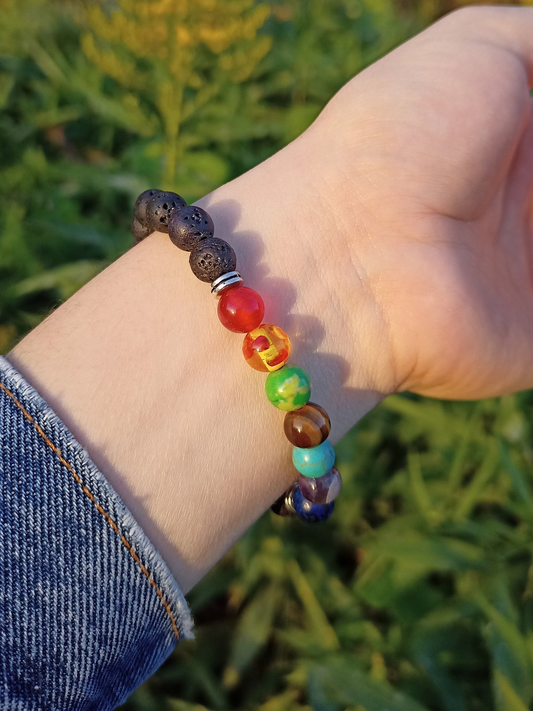 7 Chakra Bracelet Volcanic Stone Base - Etsy