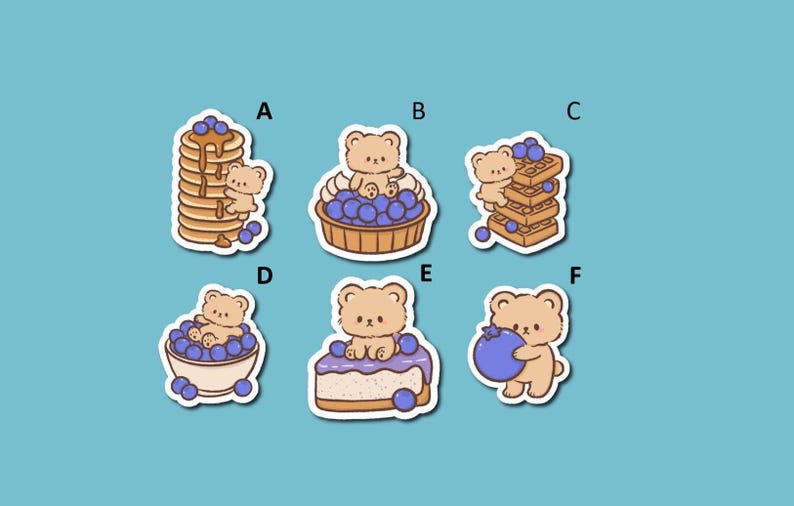Kawaii Bear Blueberry Stickers | Cute Breakfast Food Bears With ...