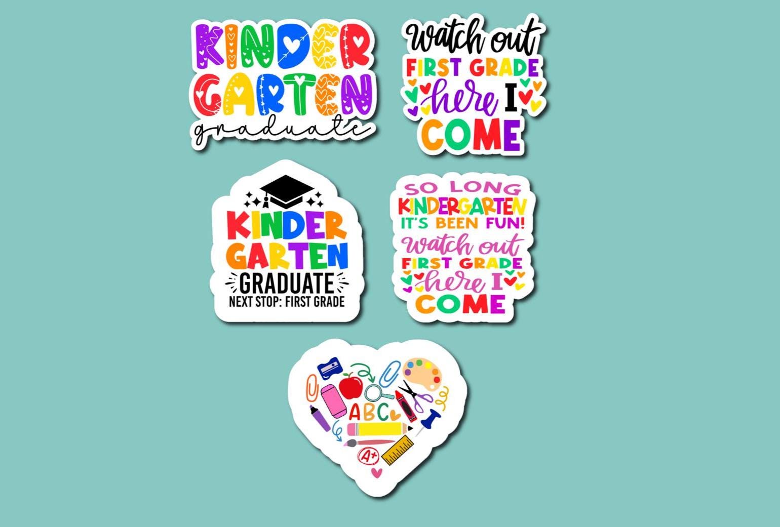 Kindergarten Graduation Sticker Set - First Grade Here I Come Sticker ...