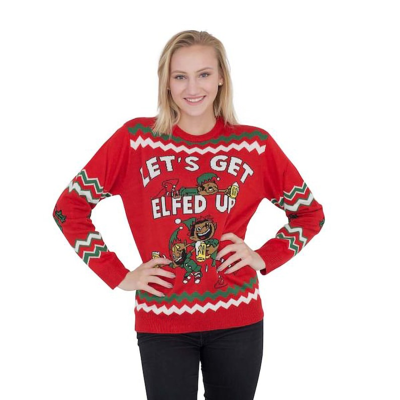 Women's Let’s Get Elfed up Drunken Elves Ugly Christmas Sweater - Etsy