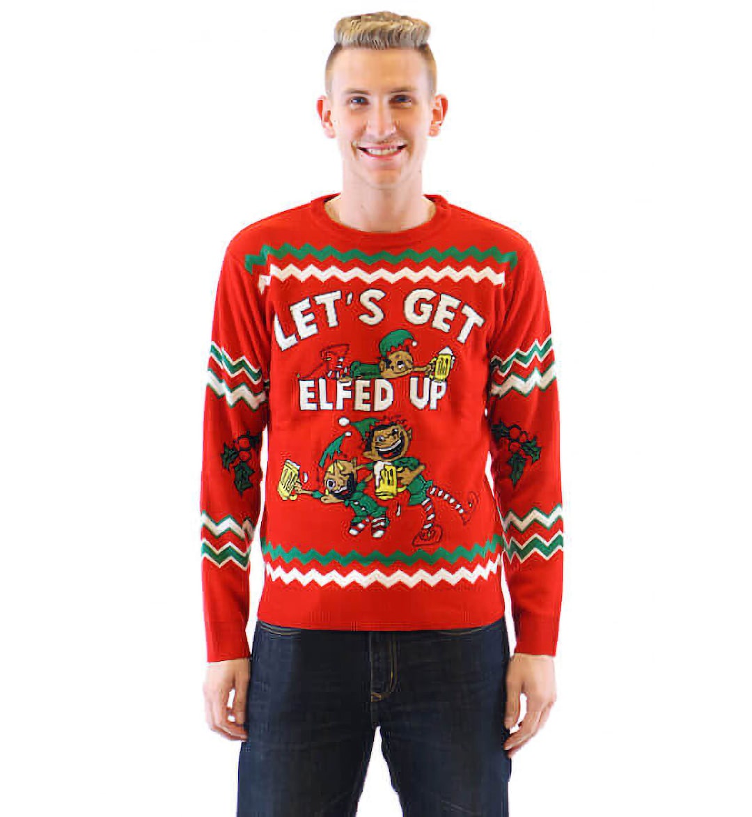 Let’s Get Elfed up Drunken Elves Ugly Christmas Sweater - Etsy