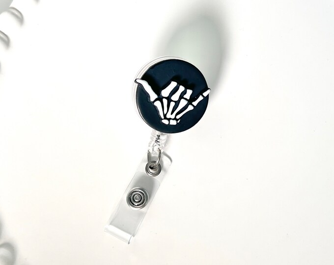 Skeleton Hand Hang Loose Badge Reel Handmade Polymer Clay Badge Reel - Etsy