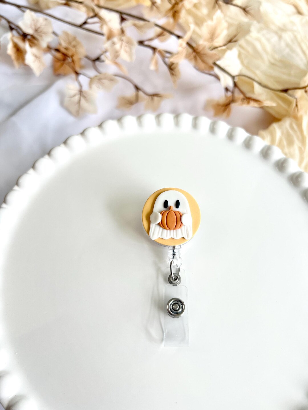 Cute Pumpkin Ghost Clay Badge Reel Handmade Polymer Clay Badge Reel - Etsy