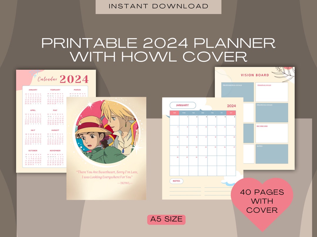 2024 Printable Planner 40 Pages HOWL Cover Vision Board A5 Size Studio ...