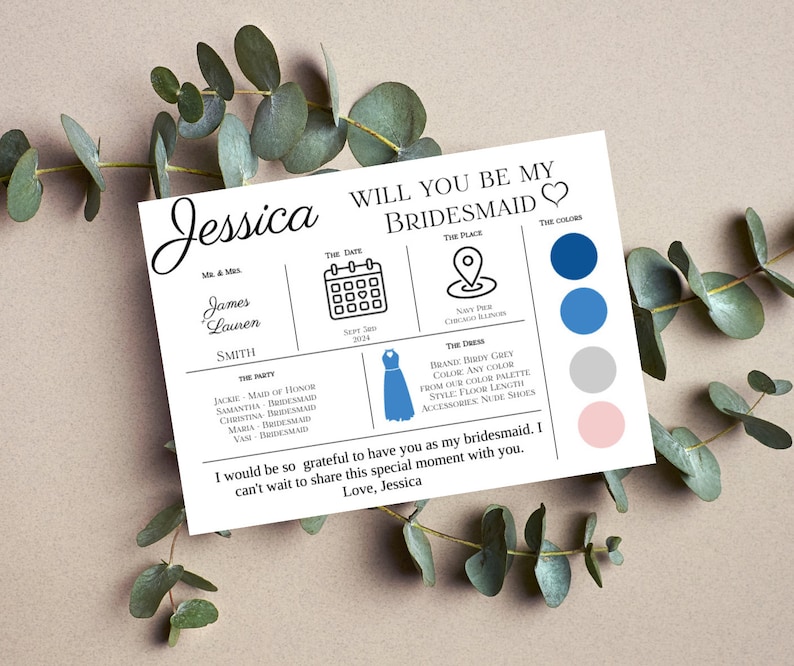 Bridesmaid Proposal Info Card Template. Will You Be My Bridesmaid Maid ...