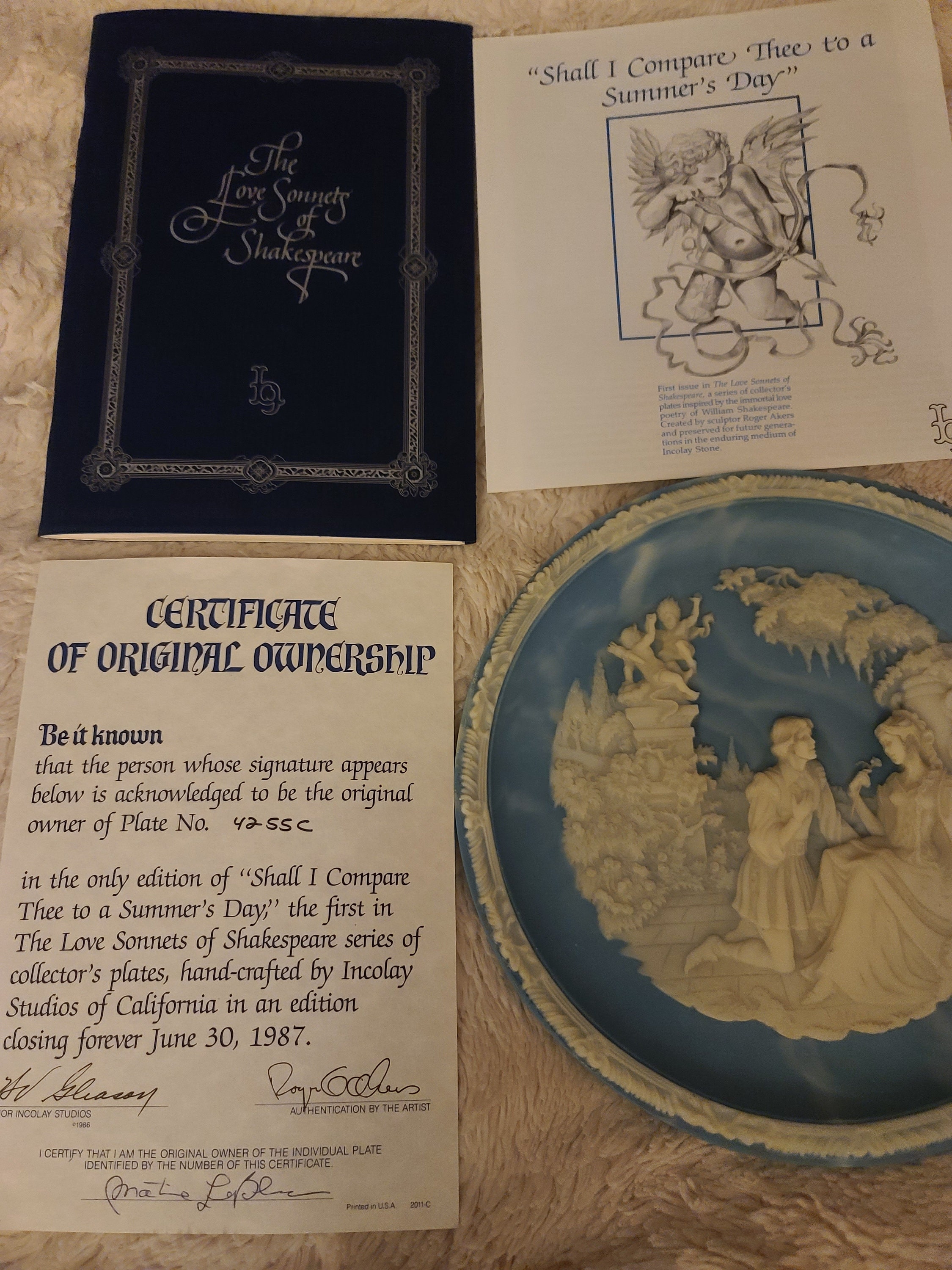 Vintage Limited Edition Incolay Studios "shall I Compare Thee to a ...