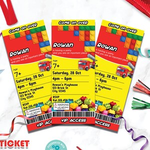 Building Blocks Birthday Ticket Invitation Bricks Ticket - Etsy
