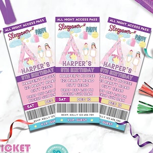 Girls Sleepover Ticket Invitation Pajamas Birthday - Etsy