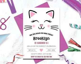 Cute Meow Birthday Invitation - Etsy